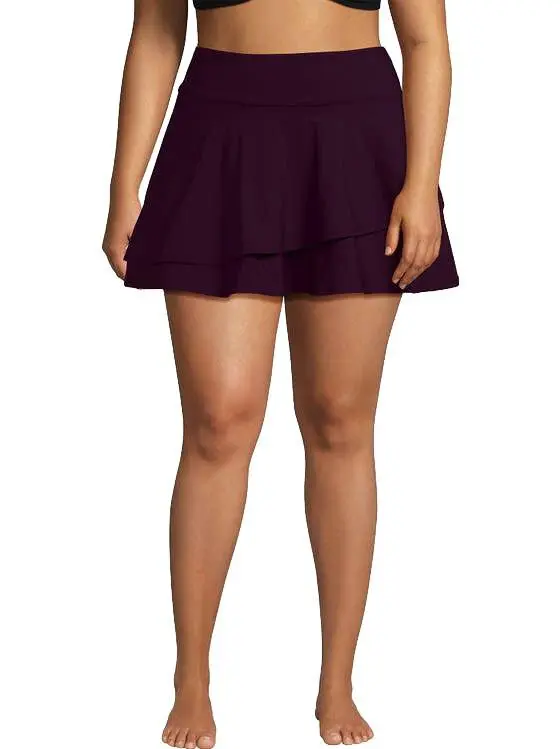 LANDS' END High Waisted Tulip Hem Swim Skort - Dark Wine
