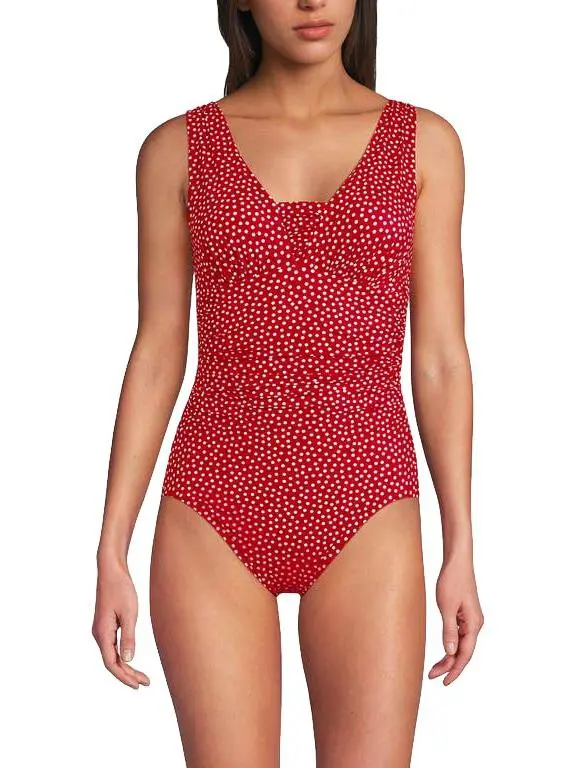 LANDS' END Slendersuit Grecian One Piece - Red Mini Dot