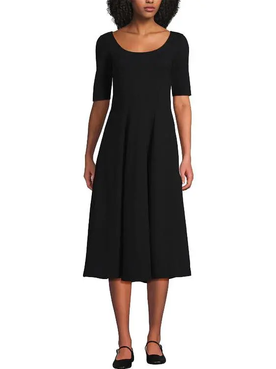 LANDS' END Starfish Elbow Sleeve Midi Fit And Flare Dress - Black