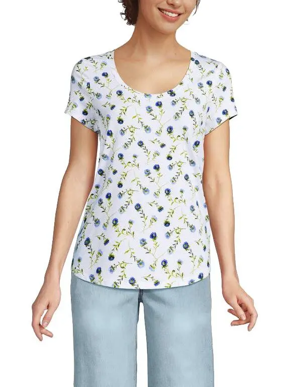 LANDS' END Lightweight Jersey T-shirt - White/blue Floral Sprigs