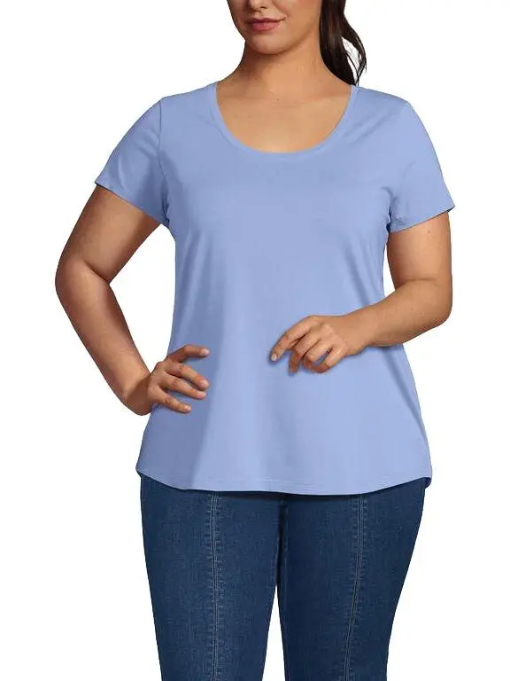 LANDS' END Short Sleeve Lightweight Jersey Scoop Neck T-shirt - Light Sea Blue