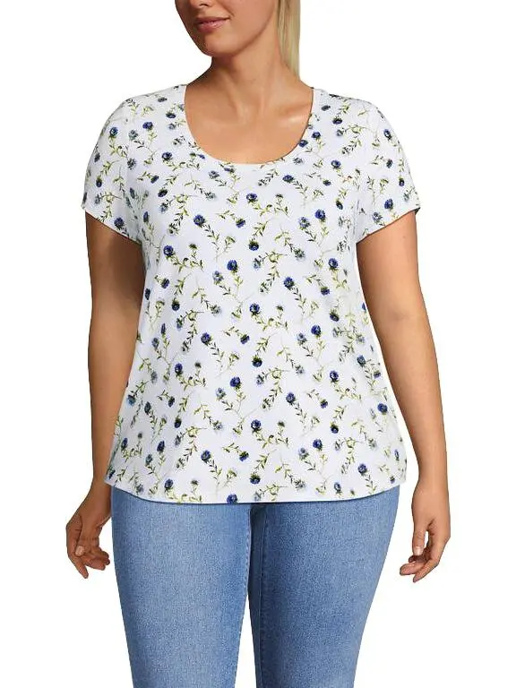 LANDS' END Lightweight Jersey T-shirt - White/blue Floral Sprigs