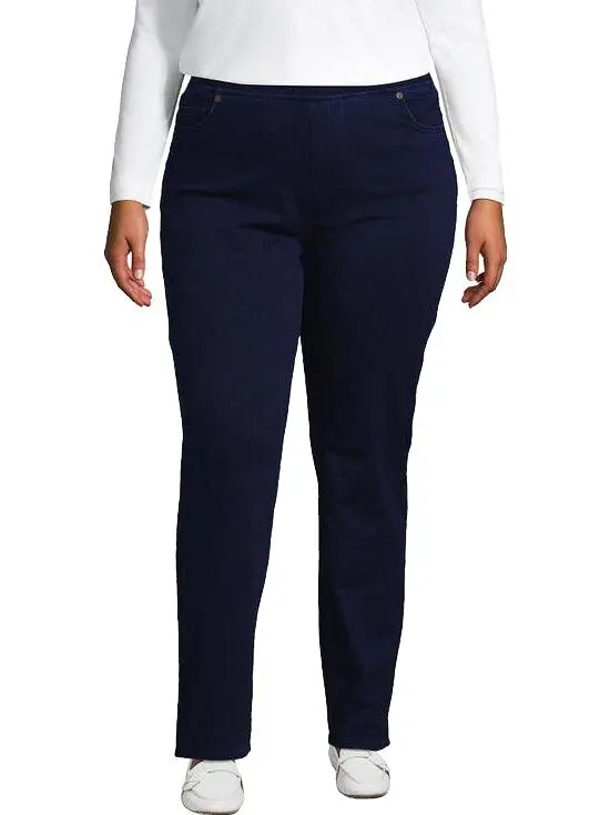 LANDS' END Starfish High Rise Knit Denim Straight Jeans - Dark Indigo