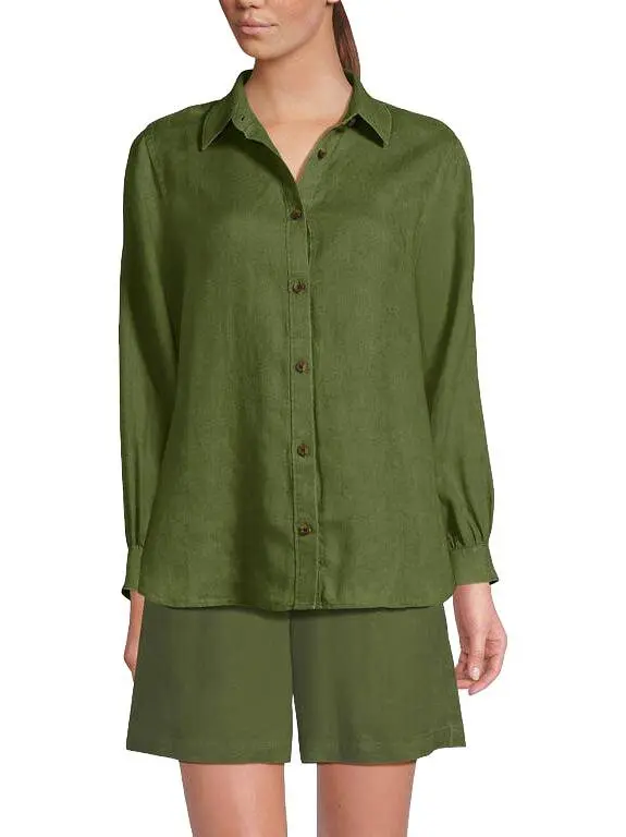 LANDS' END Linen Long Sleeve Shirt - Artichoke