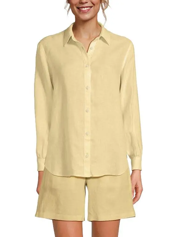 LANDS' END Linen Long Sleeve Shirt - Pale Sunbeam Yellow