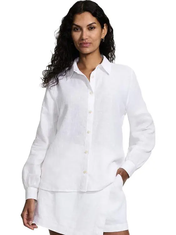 LANDS' END Linen Long Sleeve Shirt - White