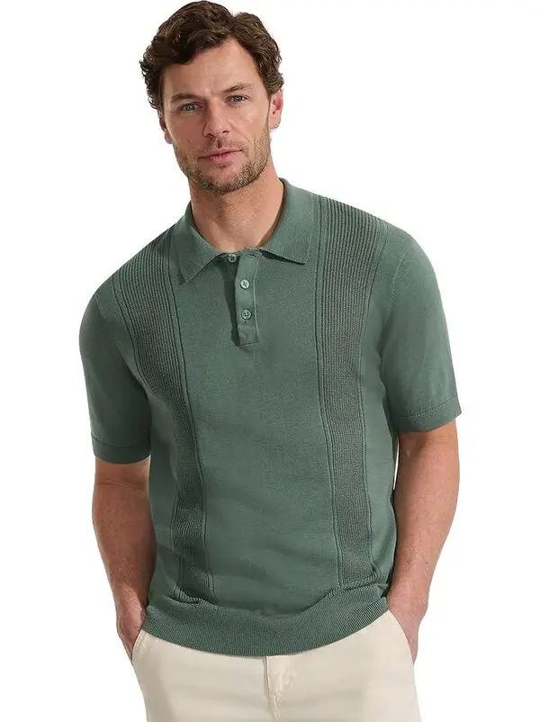 LANDS' END Short Sleeve Vertical Rib Button Down Sweater Polo - Eucalyptus