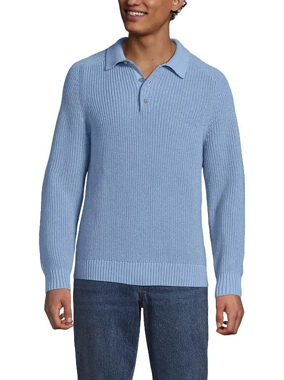 LANDS' END Long Sleeve Drifter Polo Sweater - Oasis Blue