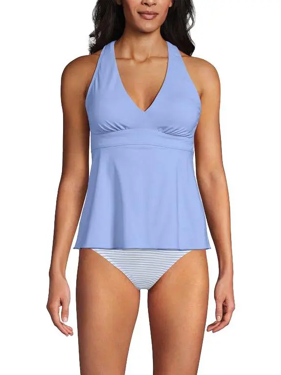 LANDS' END D-cup V-neck Racerback Flutter Tankini - Soft Cloud Blue