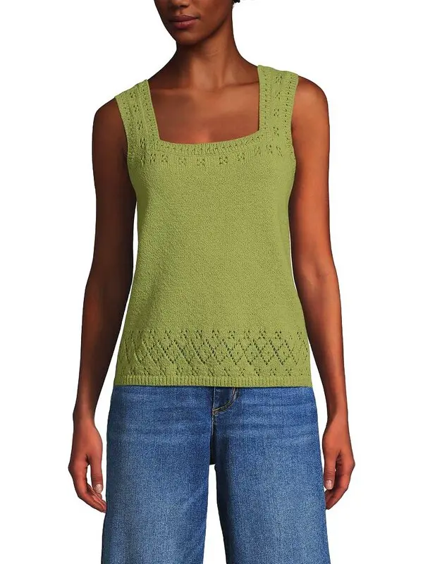 LANDS' END Pointelle Square Neck Tank Sweater - Bright Pistachio