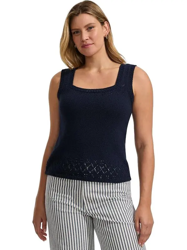 LANDS' END Pointelle Square Neck Tank Sweater - Radiant Navy