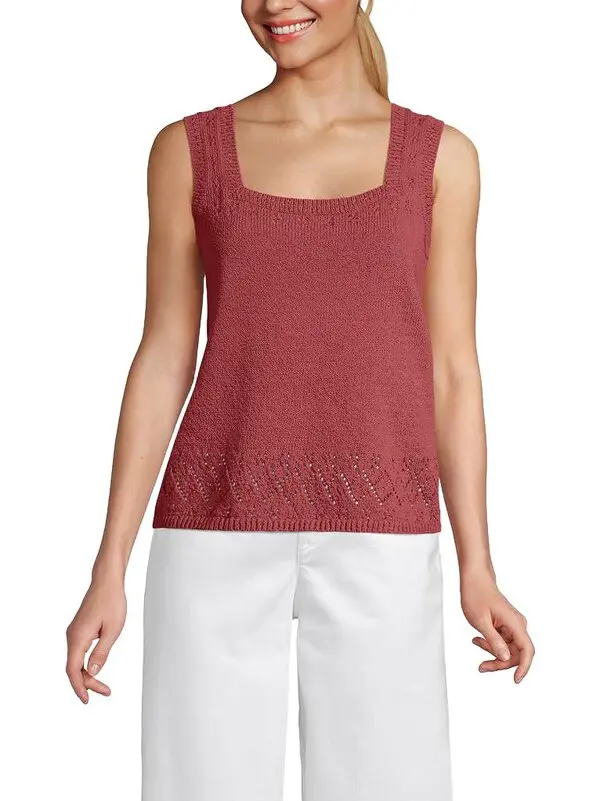 LANDS' END Pointelle Square Neck Tank Sweater - Soft Mojave Rose