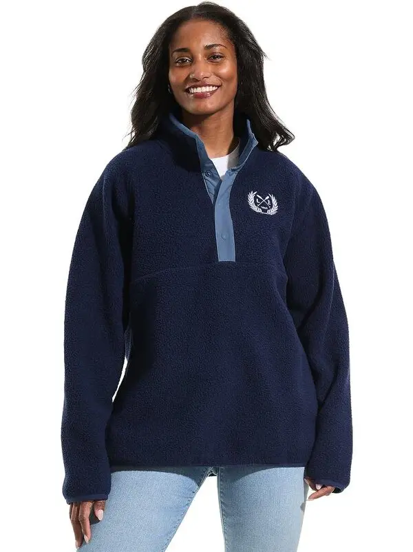 LANDS' END Fleece Snap Neck Pullover - Deep Sea Navy