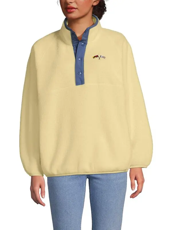 LANDS' END Fleece Snap Neck Pullover - Pale Yellow