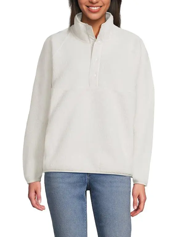 LANDS' END Fleece Snap Neck Pullover - Ivory Latte