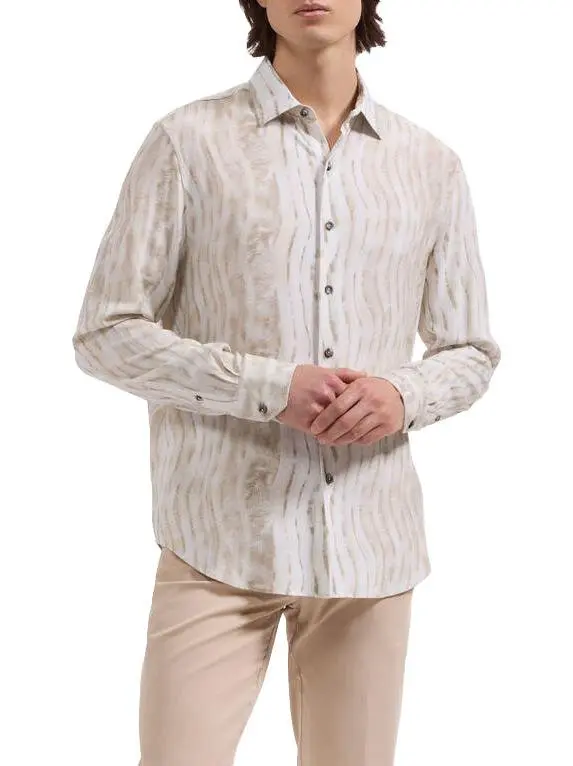 Bugatchi Julian Shaped Fit Wave Print Button-up Shirt - Almond