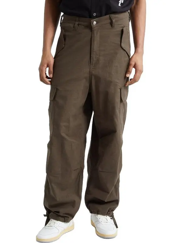 Rhude Cotton And Linen Cargo Pants - Olive Green