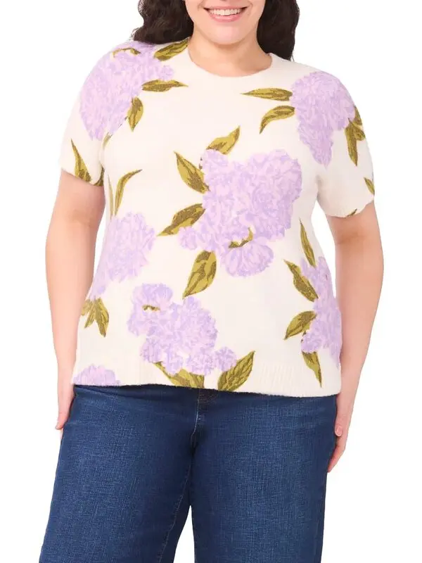 CECE DUPRAZ Hydrangea Short Sleeve Sweater - Orchid Petal