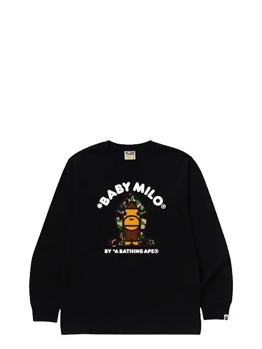 A BATHING APE Abc Camo Milo Hoodie Long Sleeve Tee Shirt - Black/green