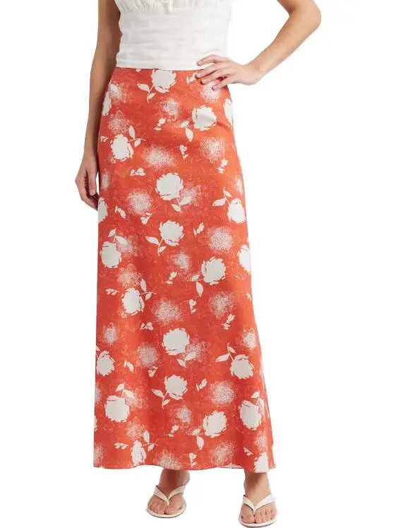 Faithfull The Brand Martina Floral Linen Maxi Skirt - Sunrose Rosso