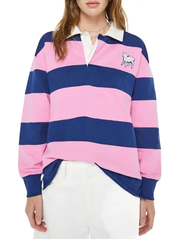 MOTHER Cotton Rugby Polo - Estate Blue And Begonia Pink