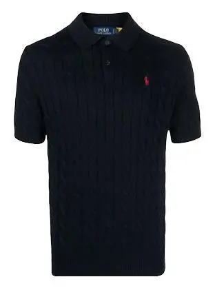 Polo Ralph Lauren Short Sleeve Cotton Cable Knit Sweater - Polo Hunter Navy Blue