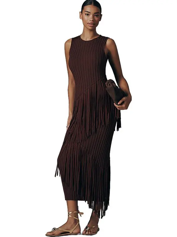 SIMONMILLER Spiral Knit Sleeveless Midi Dress - Choco Brown