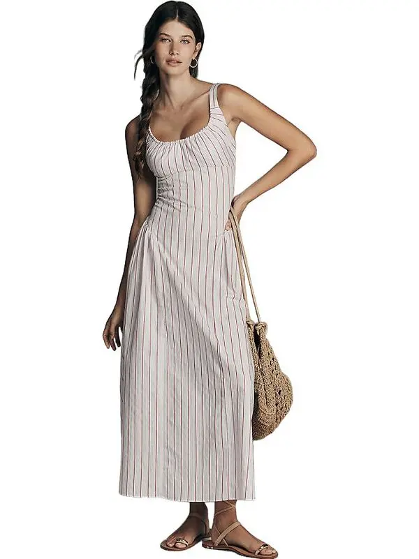 Faithfull The Brand Marcella Scoop A-line Midi Dress - Fiori Stripe Palazzo