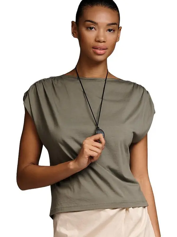 NATION LOS ANGELES Cotton Rebecca Boat-neck Top - Olive