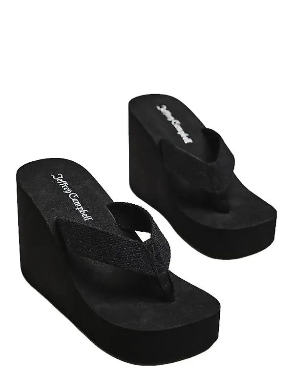Jeffrey Campbell Astria Wedge Thong Sandals - Black