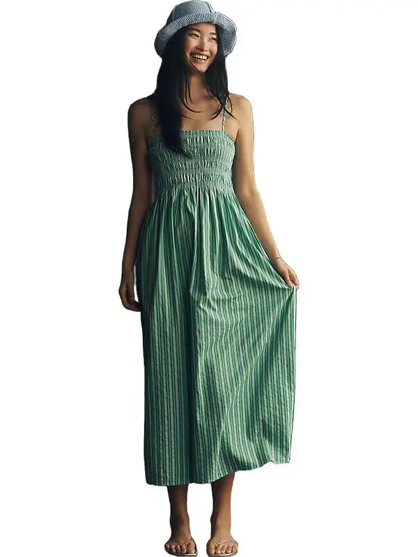 PISTOLA Bianca Sleeveless A-line Maxi Dress - Green Blue Stripe