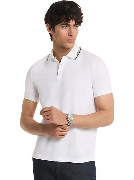 Michael Kors Logo Trim Cotton Jersey Polo Shirt - White