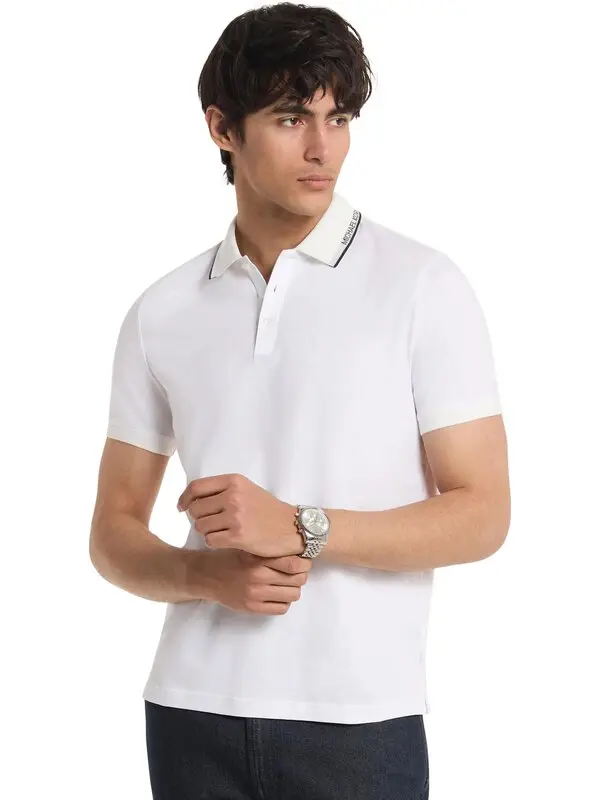 Michael Kors Logo Trim Cotton Jersey Polo Shirt In Size By - White