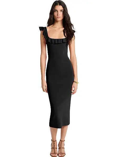 Michael Kors Ruffled Stretch Viscose Midi Dress - Black
