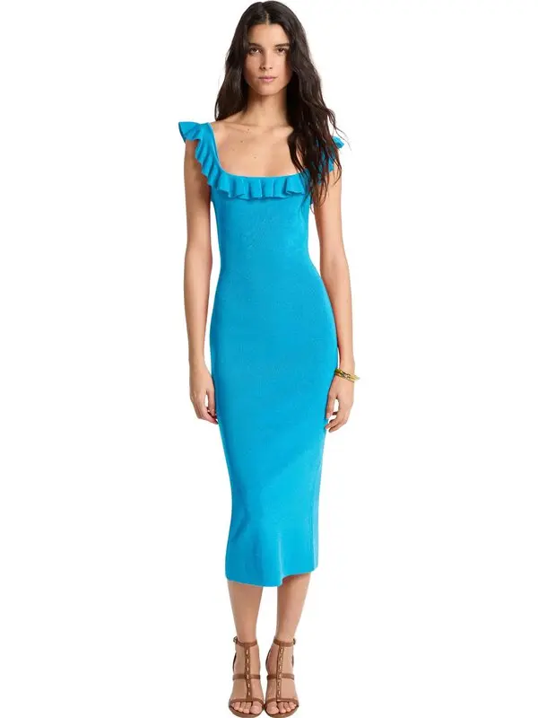 Michael Kors Ruffled Stretch Viscose Midi Dress - Blue