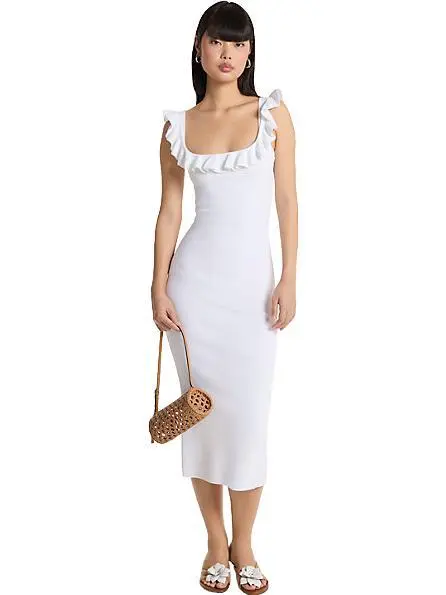 Michael Kors Ruffled Stretch Viscose Midi Dress - White