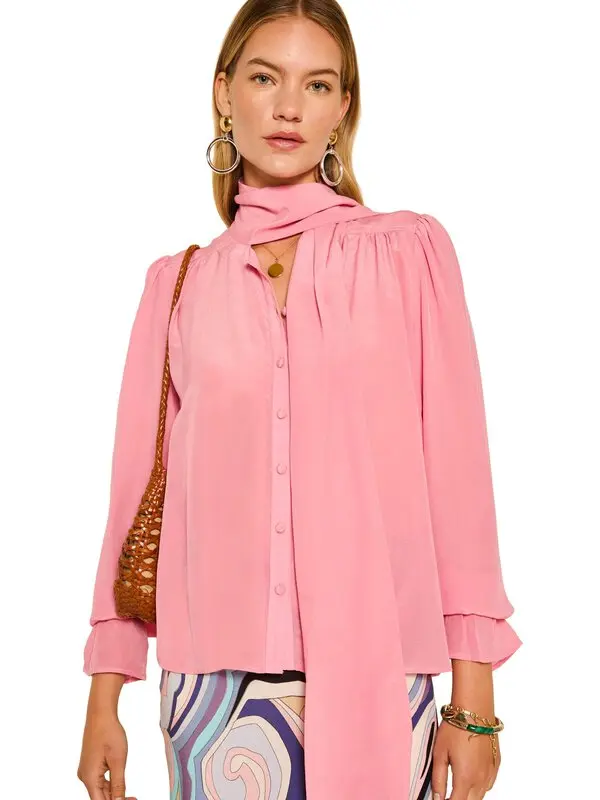 Rixo Silk Wilhelmina Midi Top - Pink