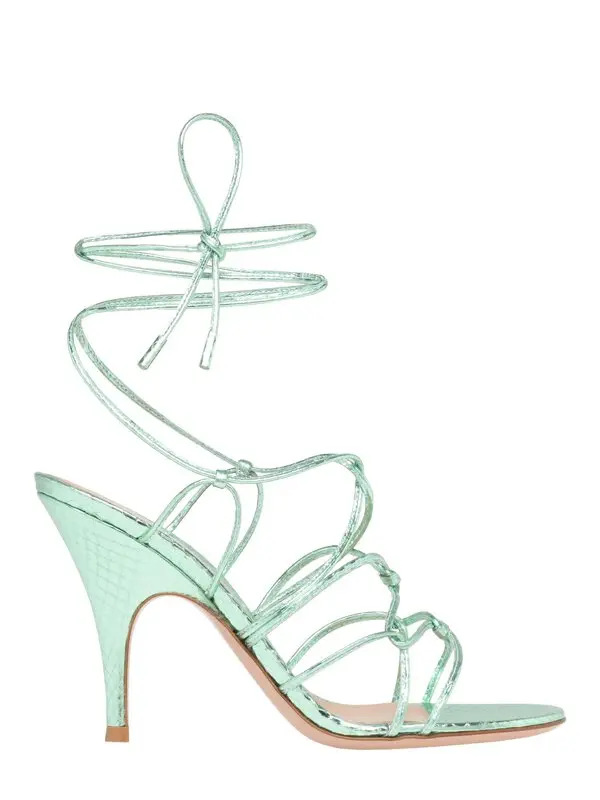 GIANVITO ROSSI Teti 95 Metallic Ayers Sandals - Green - Ayers Leather