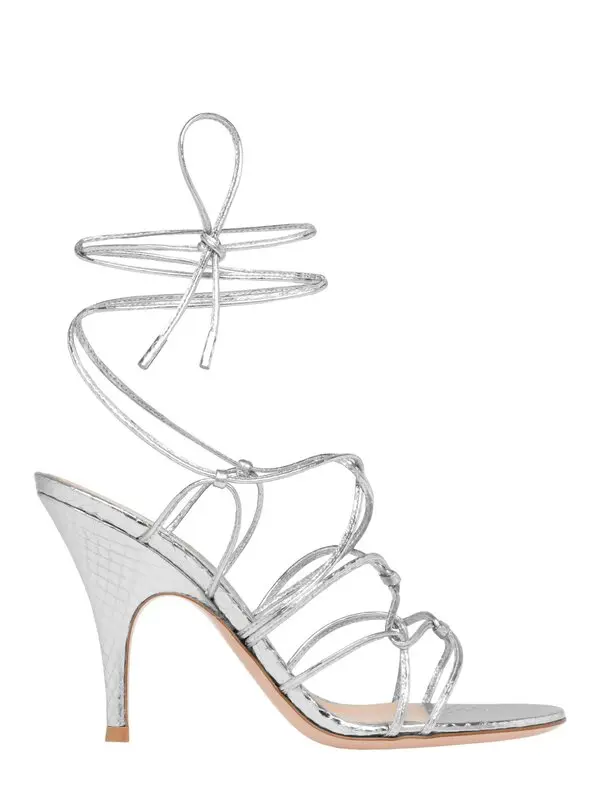 GIANVITO ROSSI Teti 95 Metallic Ayers Sandals - Silver - Ayers Leather