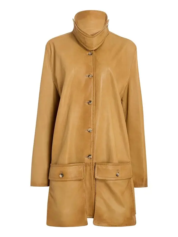 Khaite Harmon Leather Coat - Golden Ochre