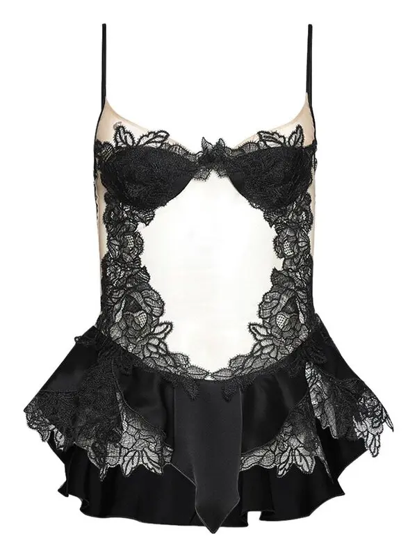 David Koma Lace Peplum Lingerie Top - Black