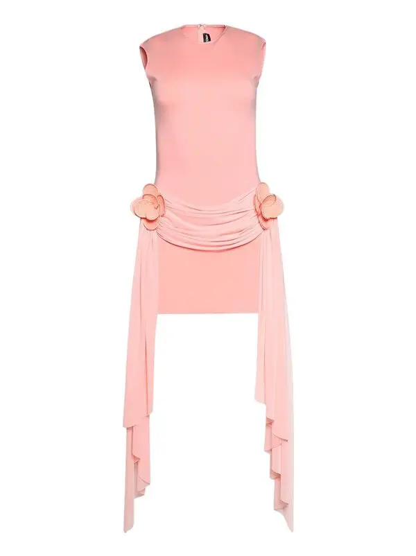 David Koma Drape Overlay & Flower Embroidered Detail Sleeveless Dress - Pink
