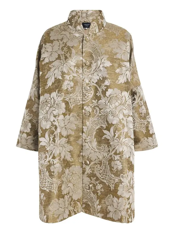 Eskandar Jacquard Stand-collar Coat - Neutral