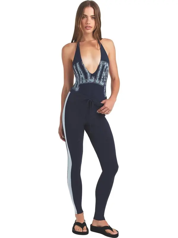 SKIMS Cotton Jersey Deep Plunge Halter Bodysuit - Navy Malibu