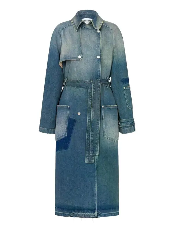 Moschino Belted Denim-patchwork Trench Coat - Blue