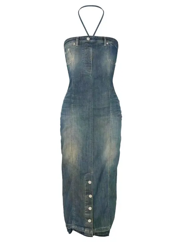 Moschino Halterneck Denim Midi Dress - Blue
