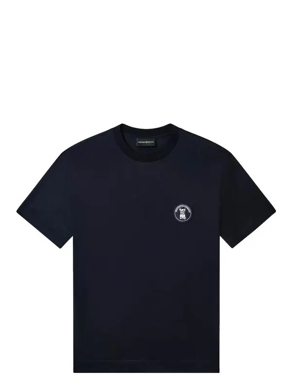 Emporio Armani Lyocell-blend Jersey T-shirt With French Bulldog Patch - Blue