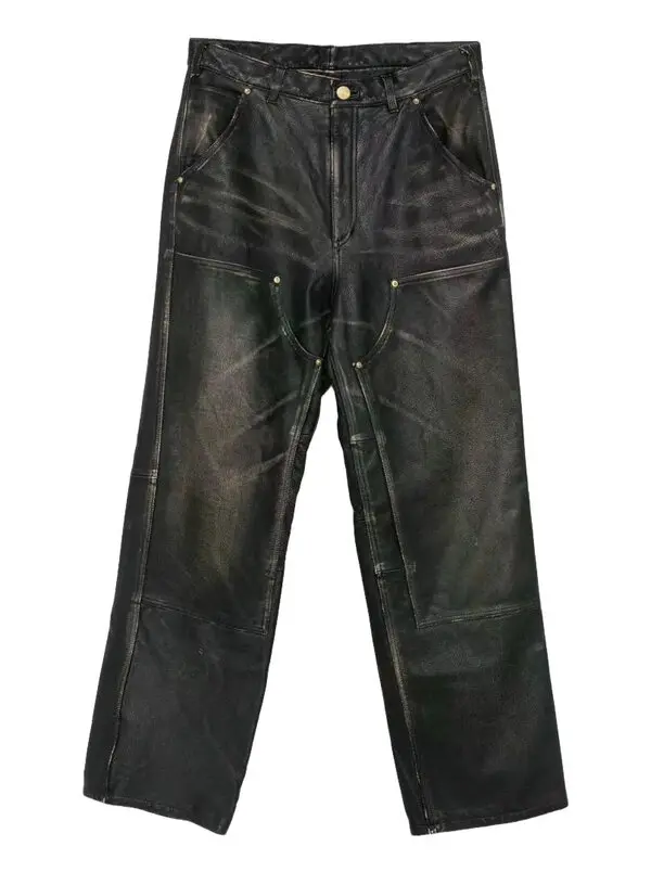 KAMIYA Panelled Leather Trousers - Black