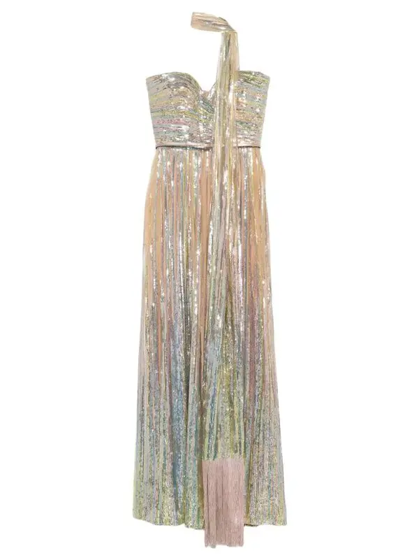 Elie Saab Sequin Tassel Maxi Dress - Neutrals