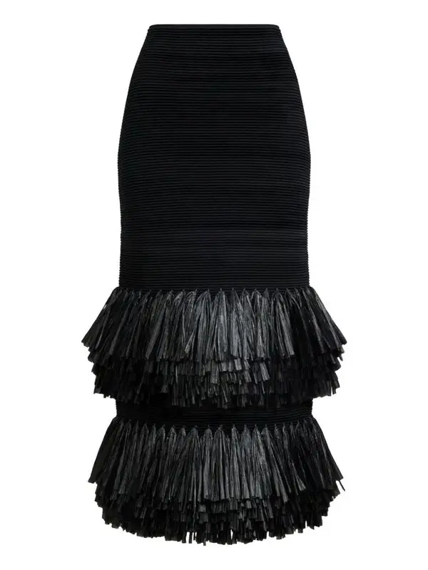 Aje Agave Fringed Midi Skirt - Black